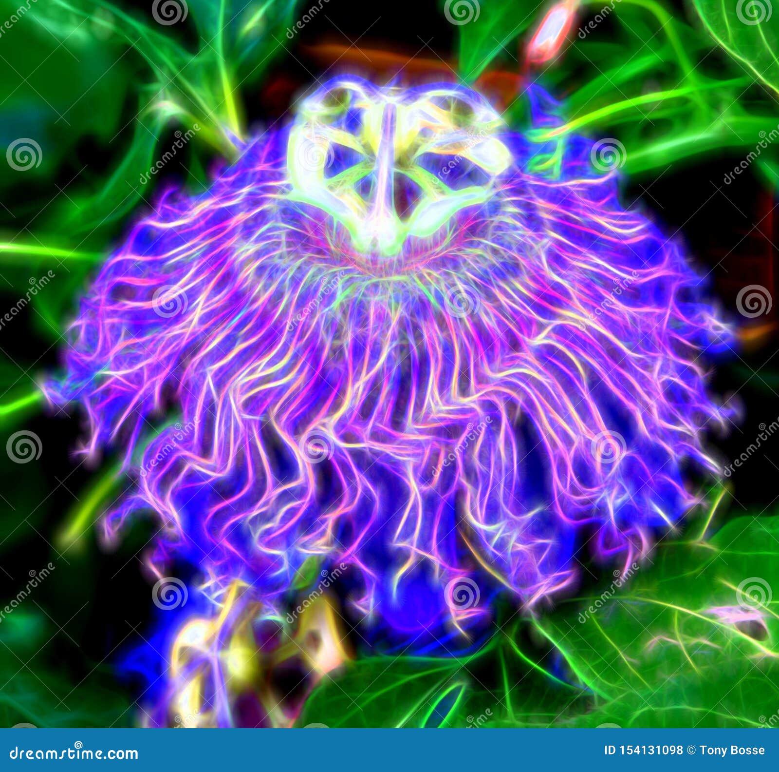 Psychedelic, Illuminated Purple Passion Flower Stock Illustration ...
