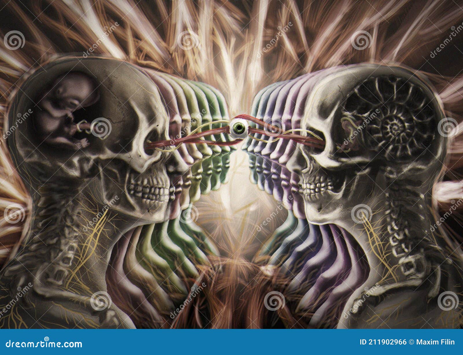 Psychedelic Illustration of Two Skulls Facing Each Other the ...