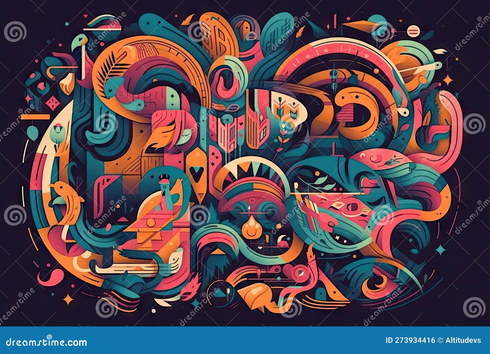 Psychedelic Lettering with Abstract Patterns and Shapes Stock ...
