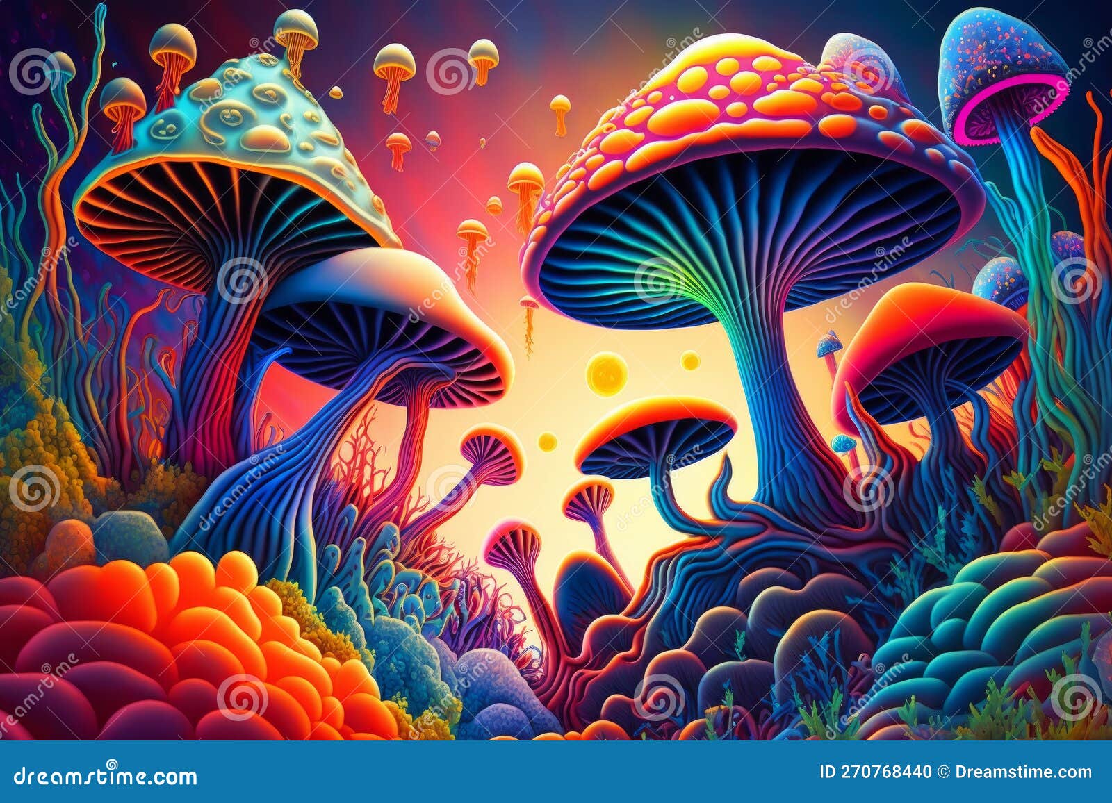 Psychedelic Magic Mushroom Landscape Design. Generative Ai Stock ...