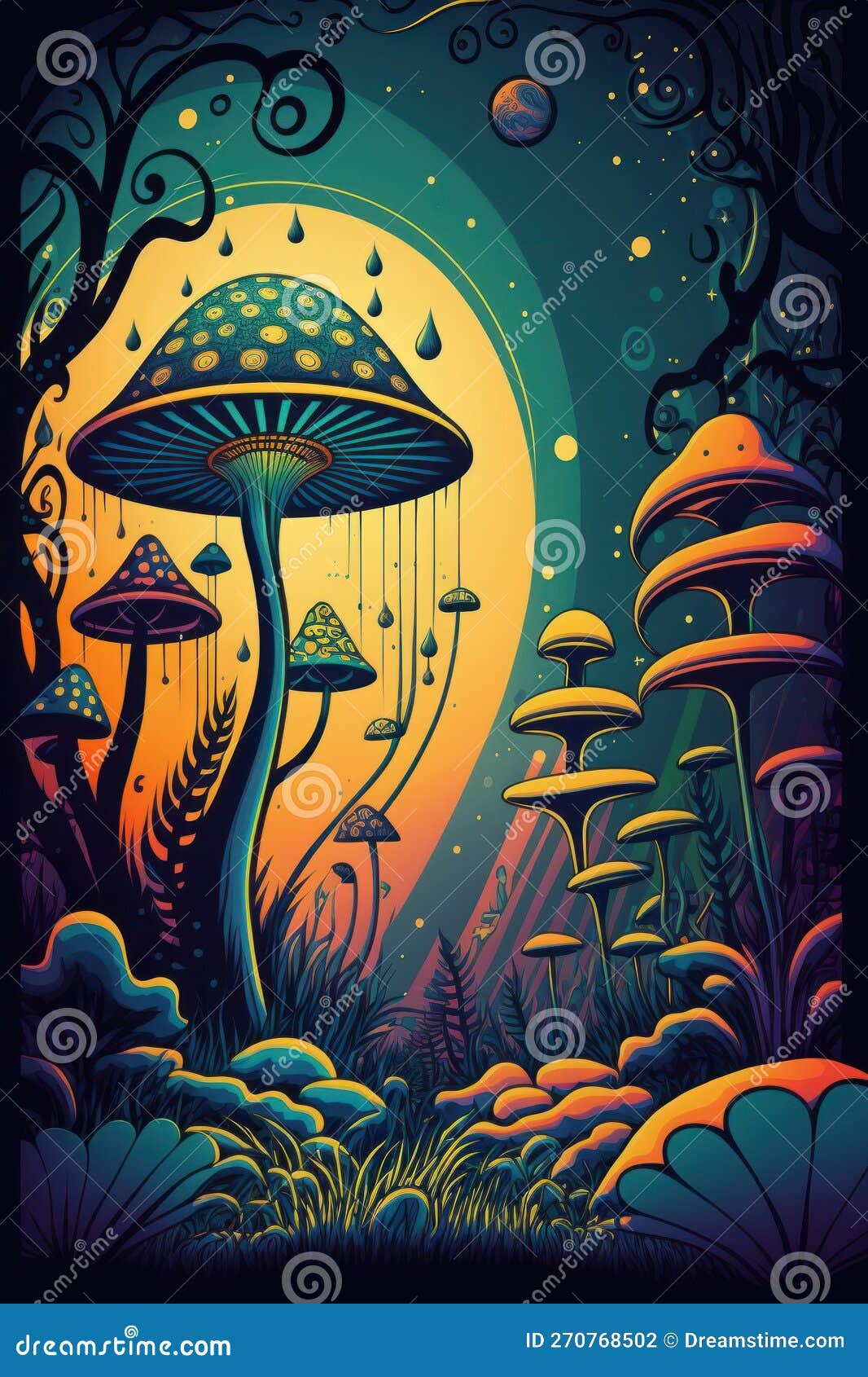 Mushroom Landscape With Bell Pepper And Xeromphalina Campanella On Tree ...