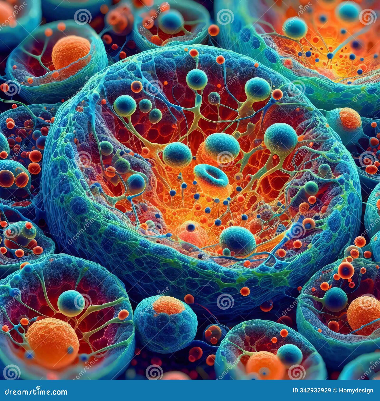 A Psychedelic, Microscopic View of a Vibrant, Organic Cell with ...