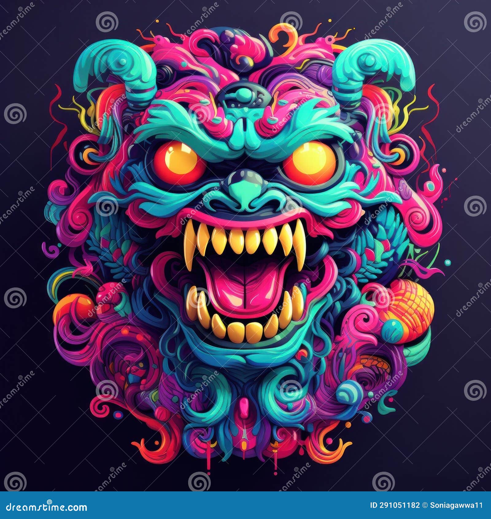 A Psychedelic Monster Character With Glowing Fluorescent Colors, Bold ...
