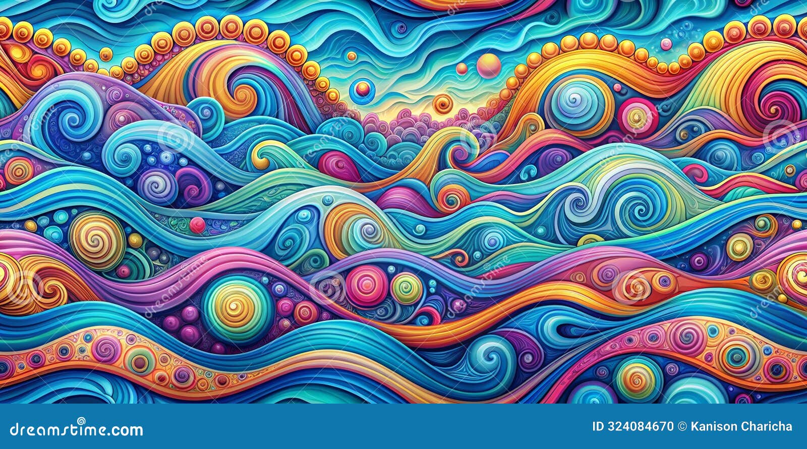 Psychedelic Ocean Waves With Small Castle. Ai Generated Stock Photo ...