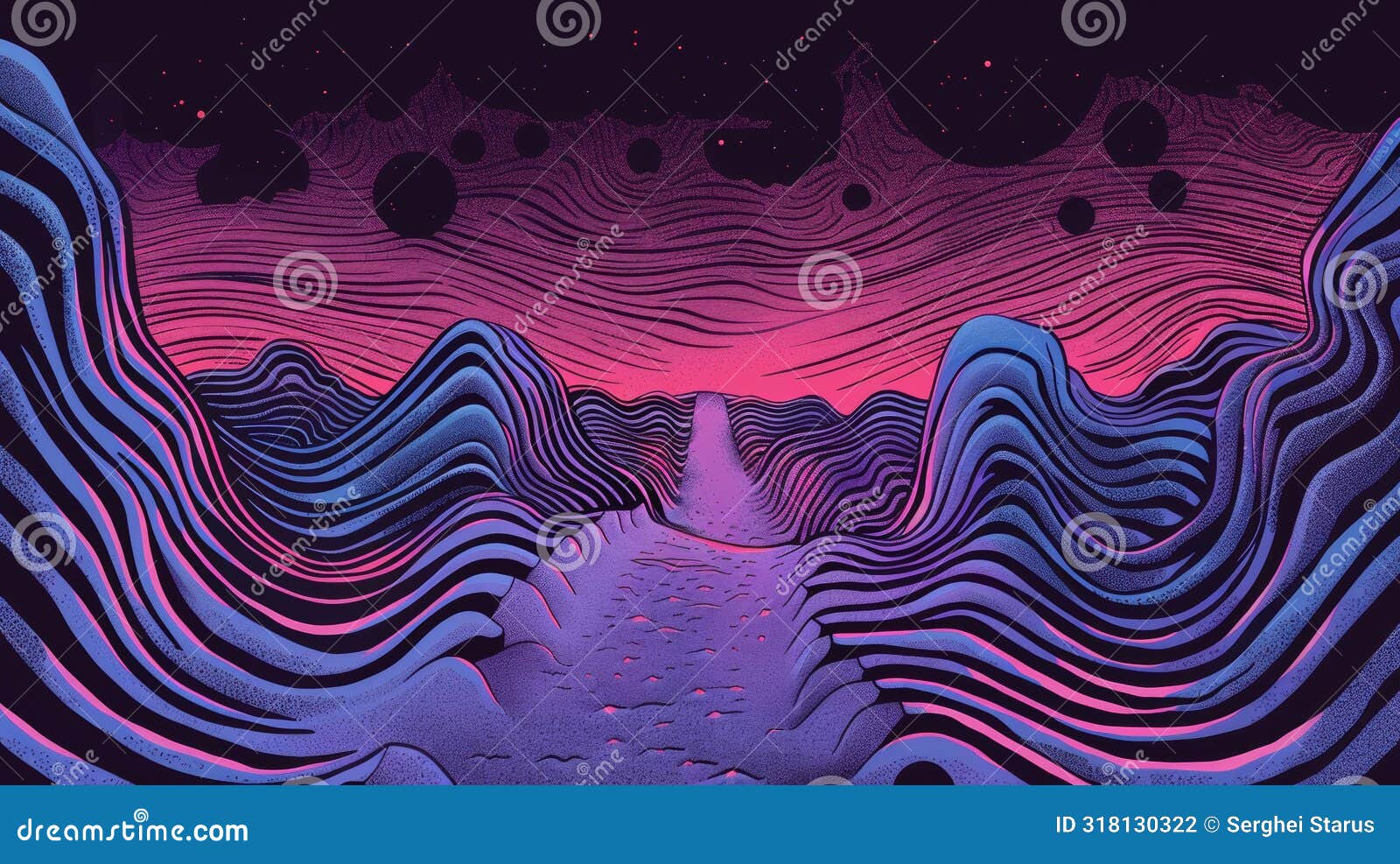 A Psychedelic Painting of a Path through Waves and Mountains, AI Stock ...