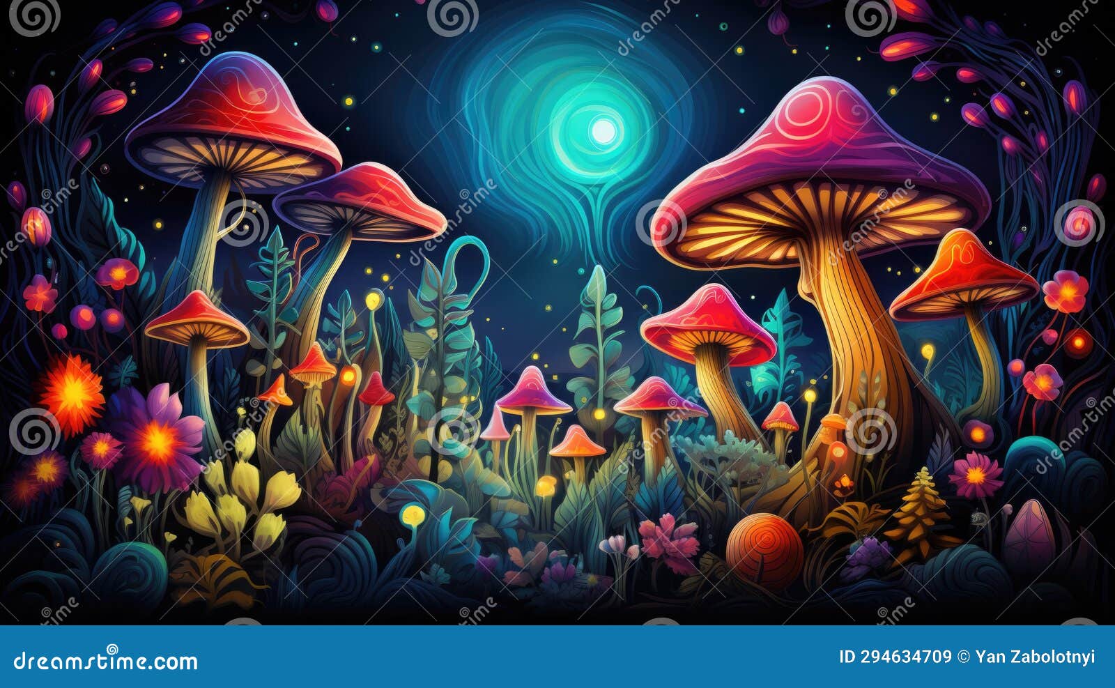 Psychedelic Pattern with Magic Mushrooms and Sacred Geometry Stock ...