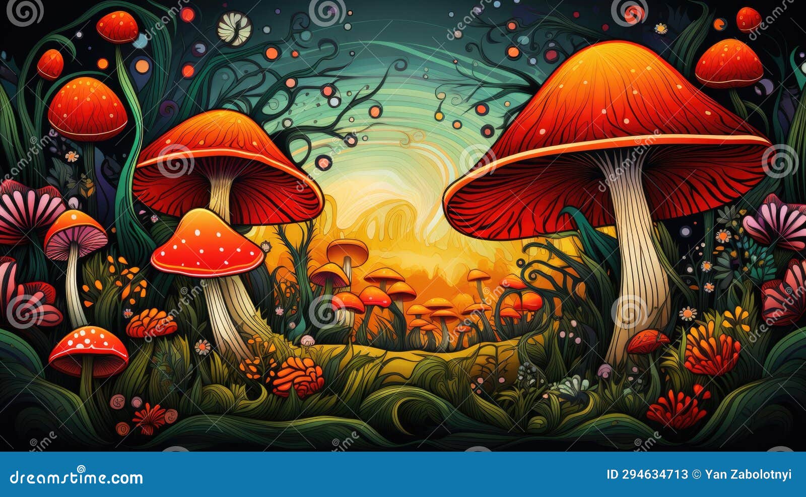 Psychedelic Pattern with Magic Mushrooms and Sacred Geometry Stock ...