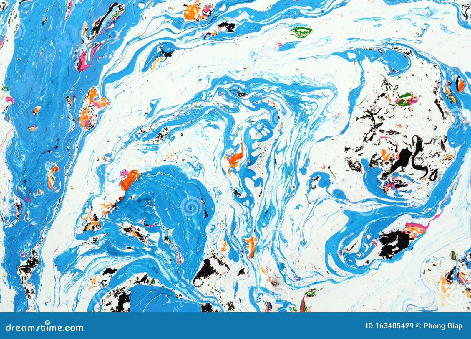 Blue Psychedelic Bright Colors Mixed in Black Liquid, Abstract Patterns ...