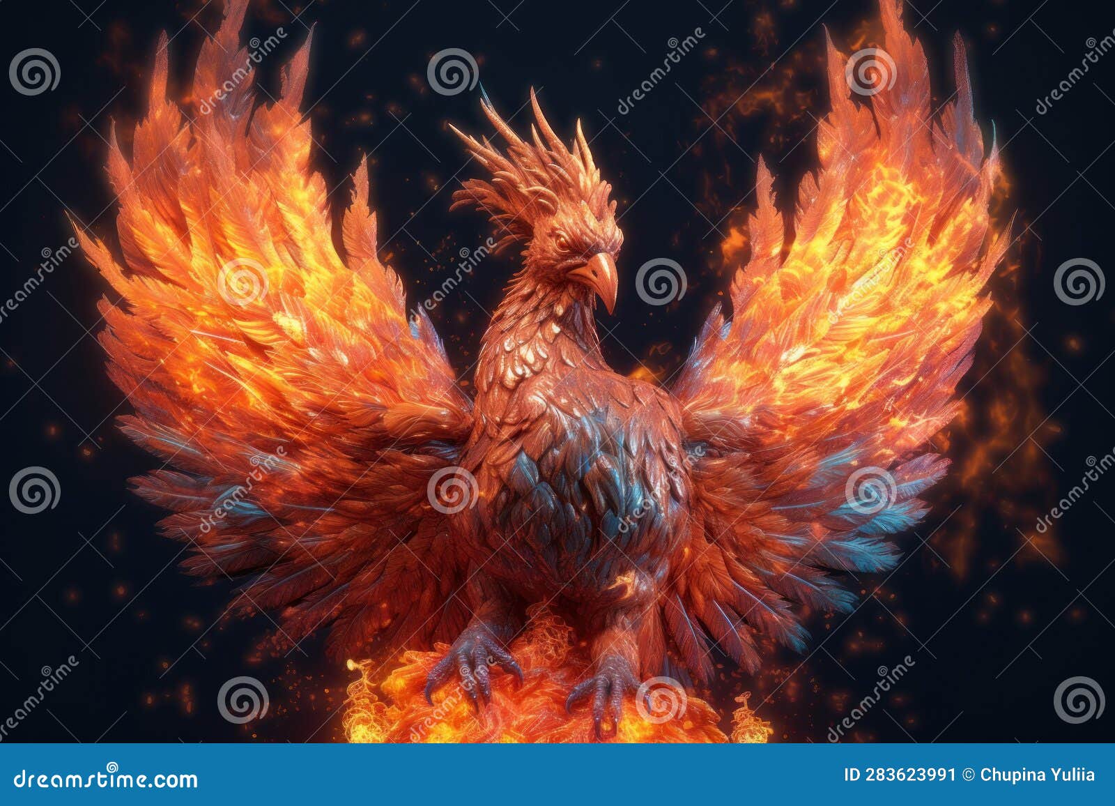 Psychedelic Phoenix Rising from the Flames. AI Generated Stock ...