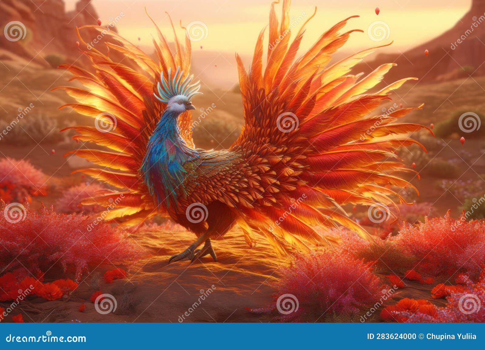 Psychedelic Phoenix Rising from the Flames. AI Generated Stock ...