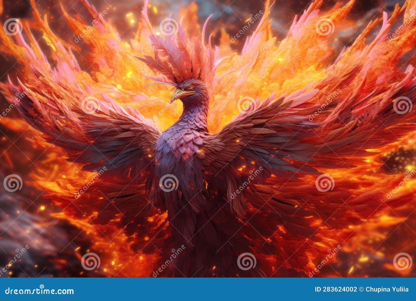 Psychedelic Phoenix Rising from the Flames. AI Generated Stock ...
