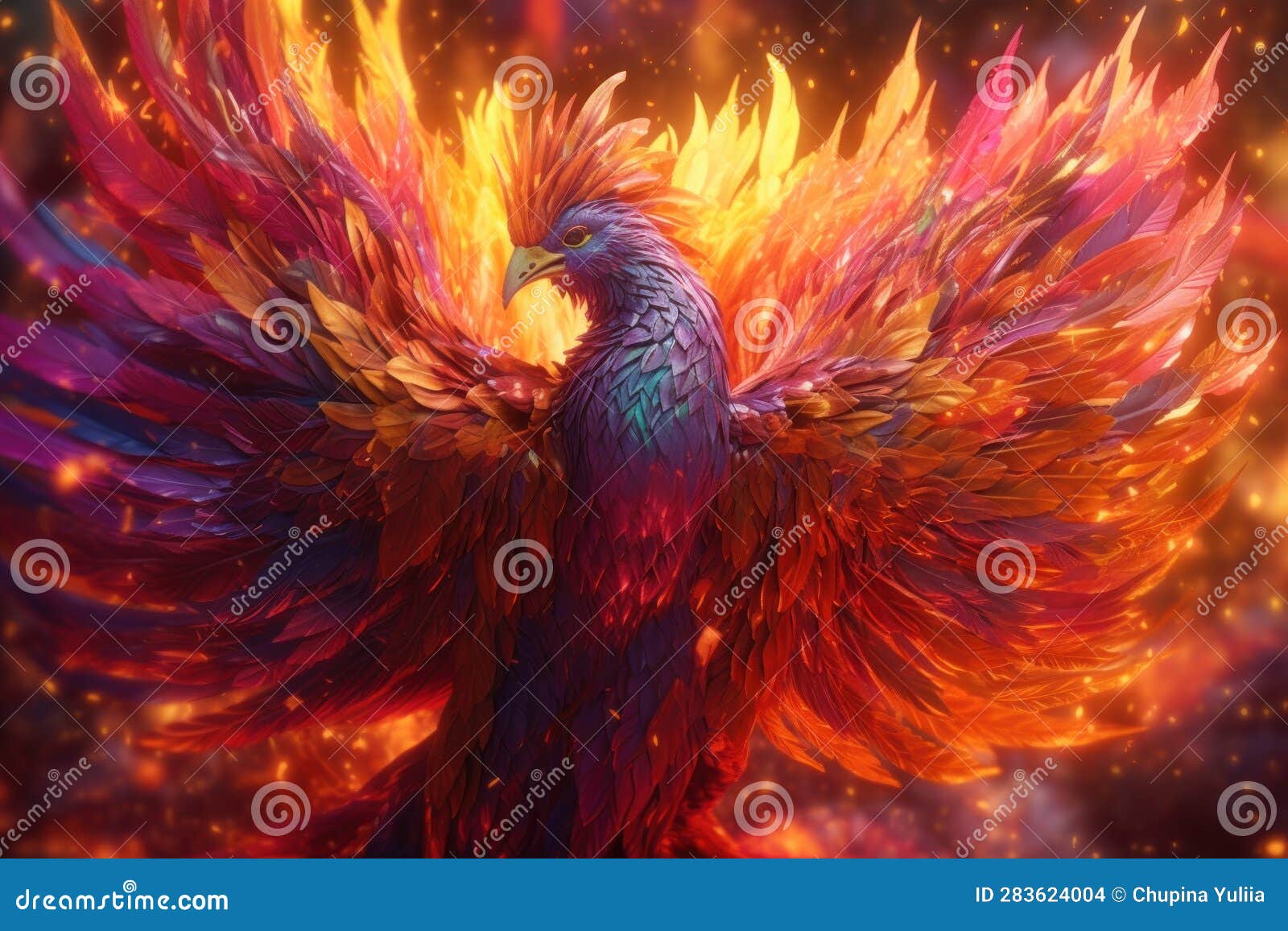 Psychedelic Phoenix Rising from the Flames. AI Generated Stock ...