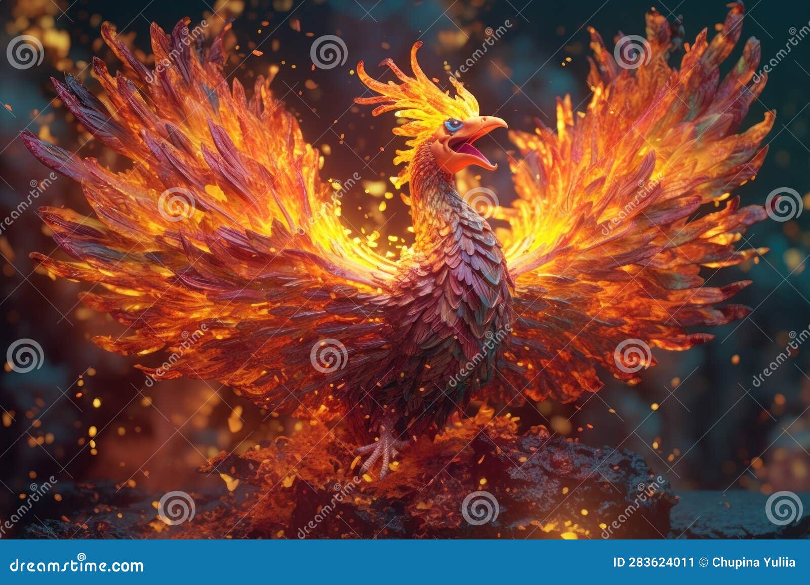 Psychedelic Phoenix Rising from the Flames. AI Generated Stock ...