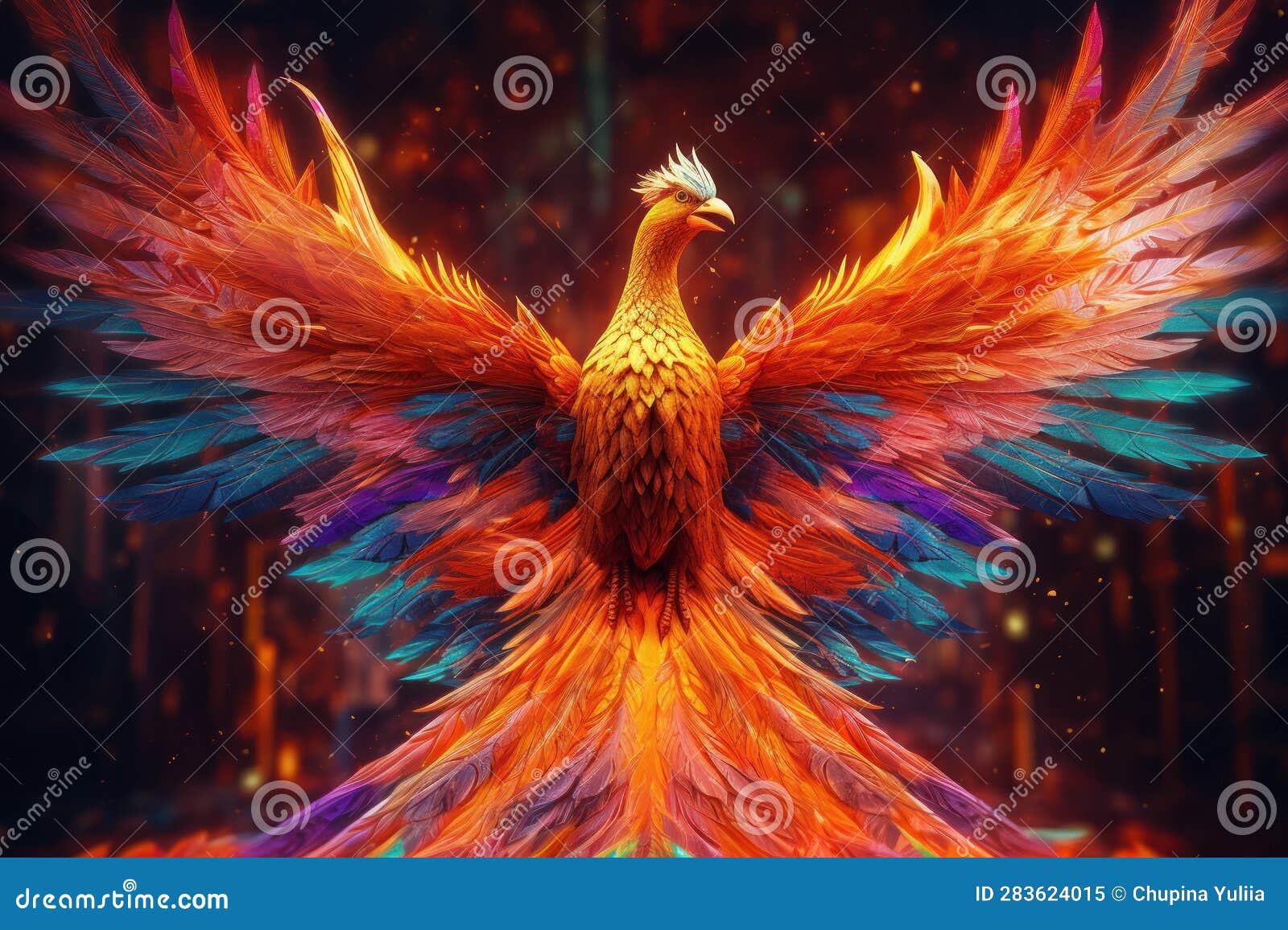 Psychedelic Phoenix Rising from the Flames. AI Generated Stock ...
