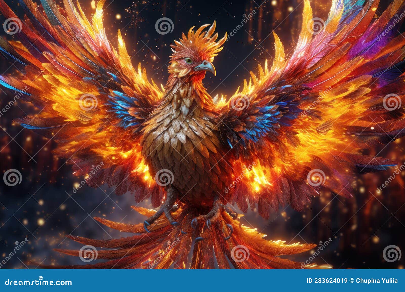 Psychedelic Phoenix Rising from the Flames. AI Generated Stock ...