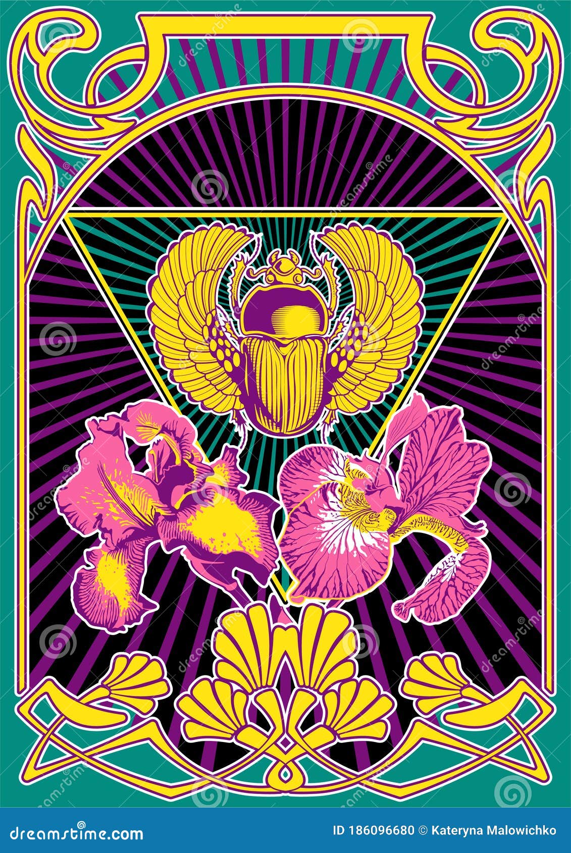 Psychedelic Art Work, Egyptian Scarab and Iris Stock Vector ...