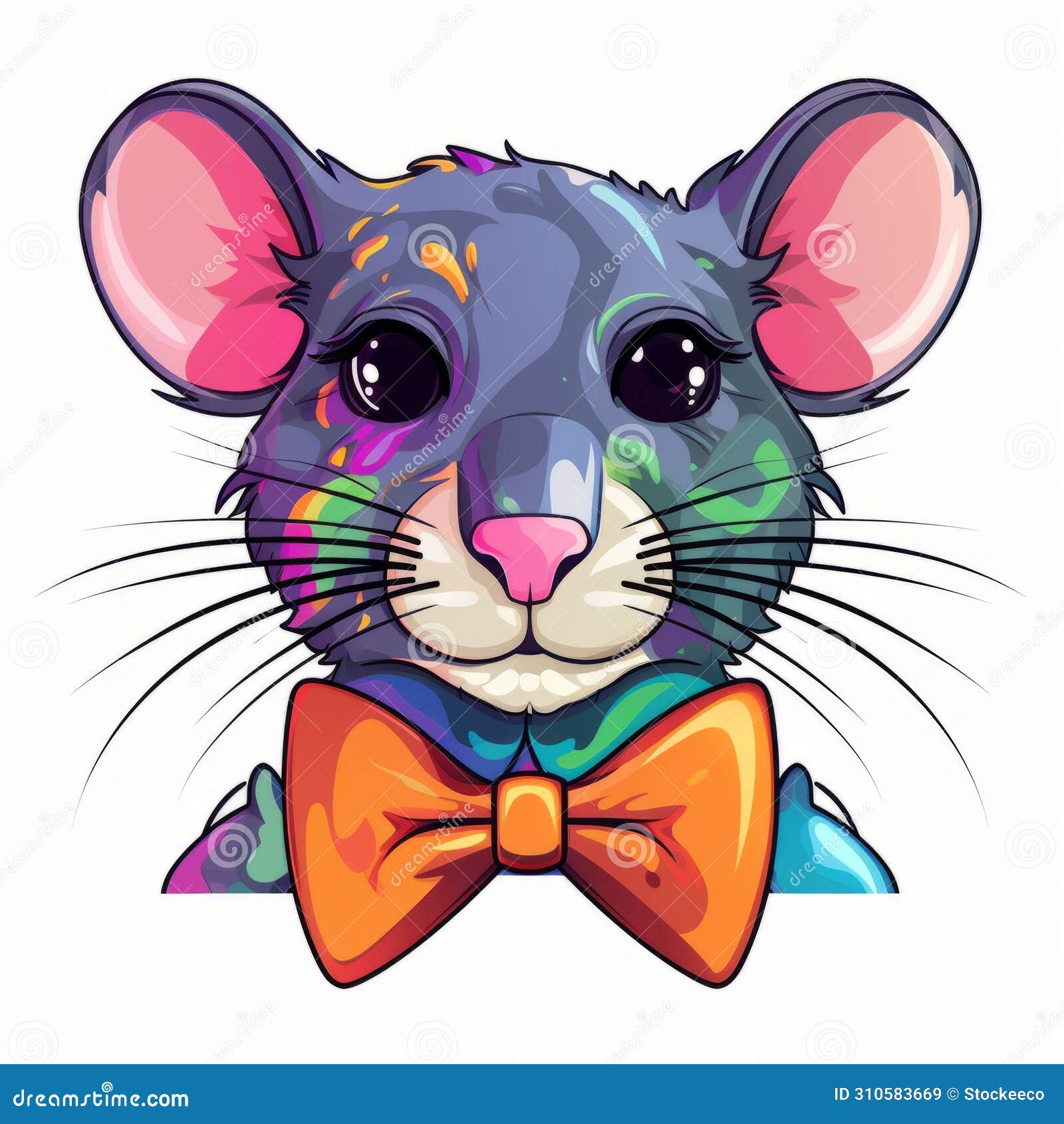 Psychedelic Rat with Bow Tie Sticker - Algorithmic Art Vector Design ...