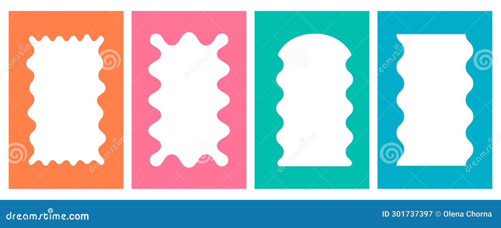 Psychedelic Retro Wavy Frame. Rectangle Groovy Border with Scallop Edge ...