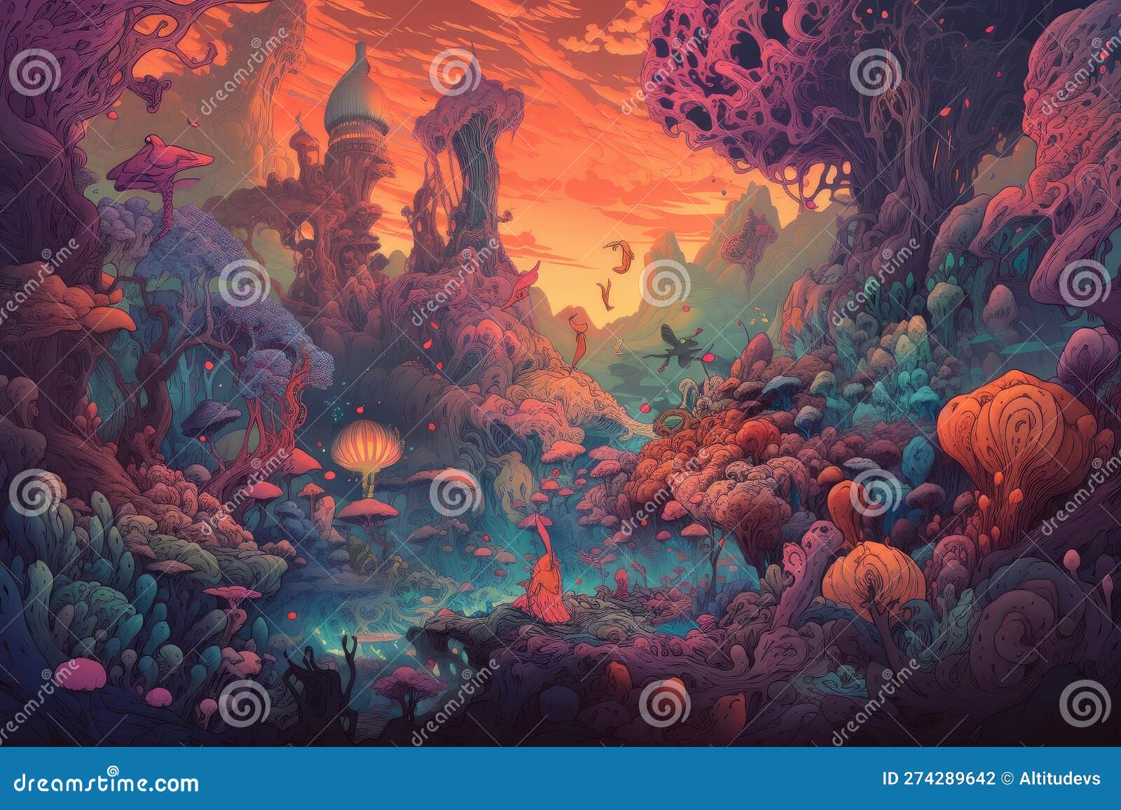 A Psychedelic Scene with Trippy Animals and Creatures Exploring a ...