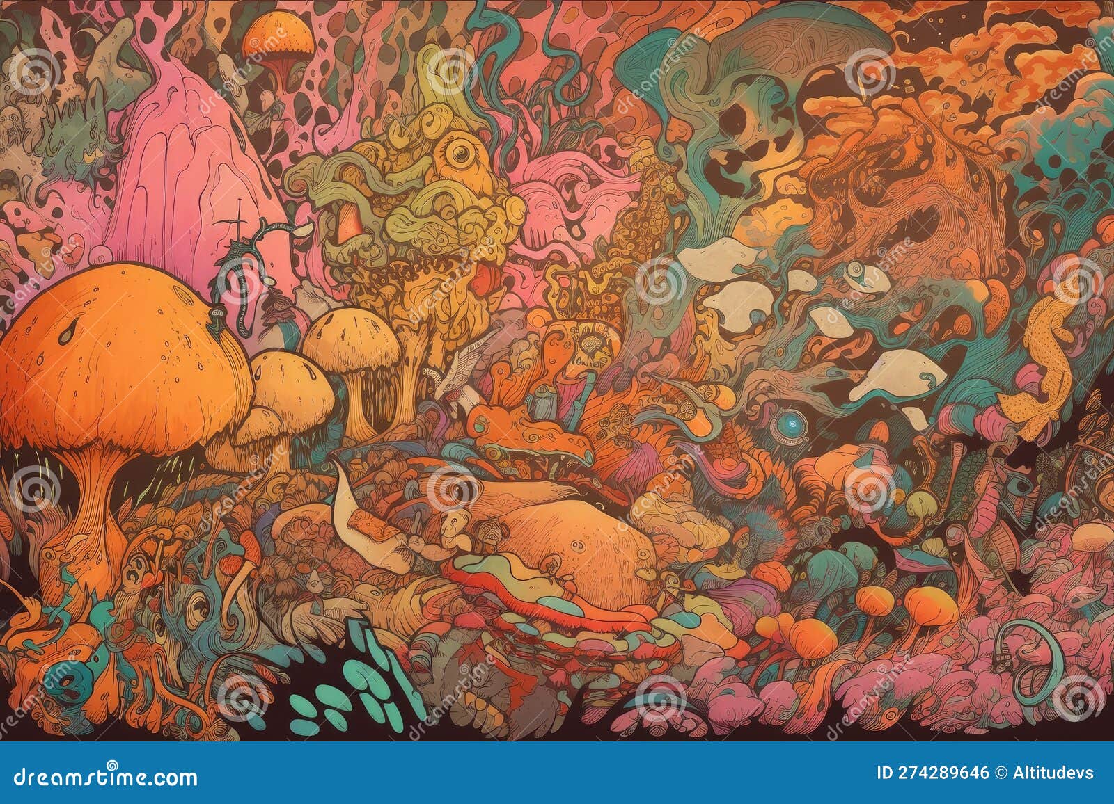 A Psychedelic Scene with Trippy Animals and Creatures Exploring a ...