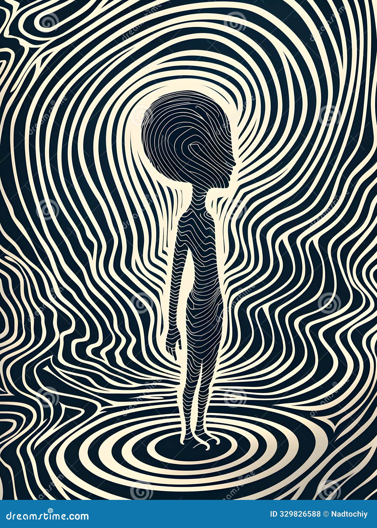 Psychedelic Silhouette of Alien Figure in Abstract Lines Stock ...