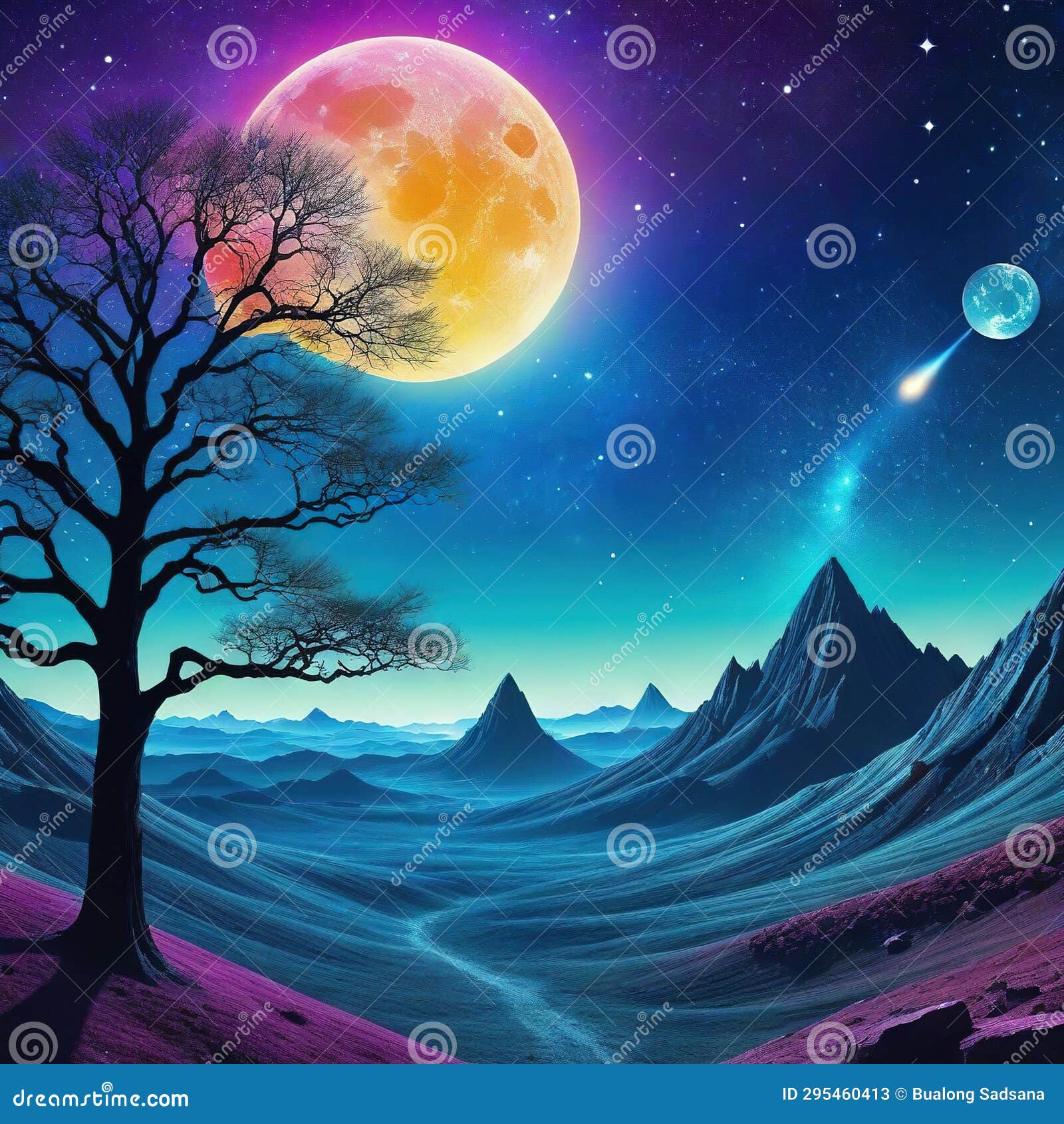 Psychedelic Space Banner Nostalgic Horizontal the Future Landscape with ...