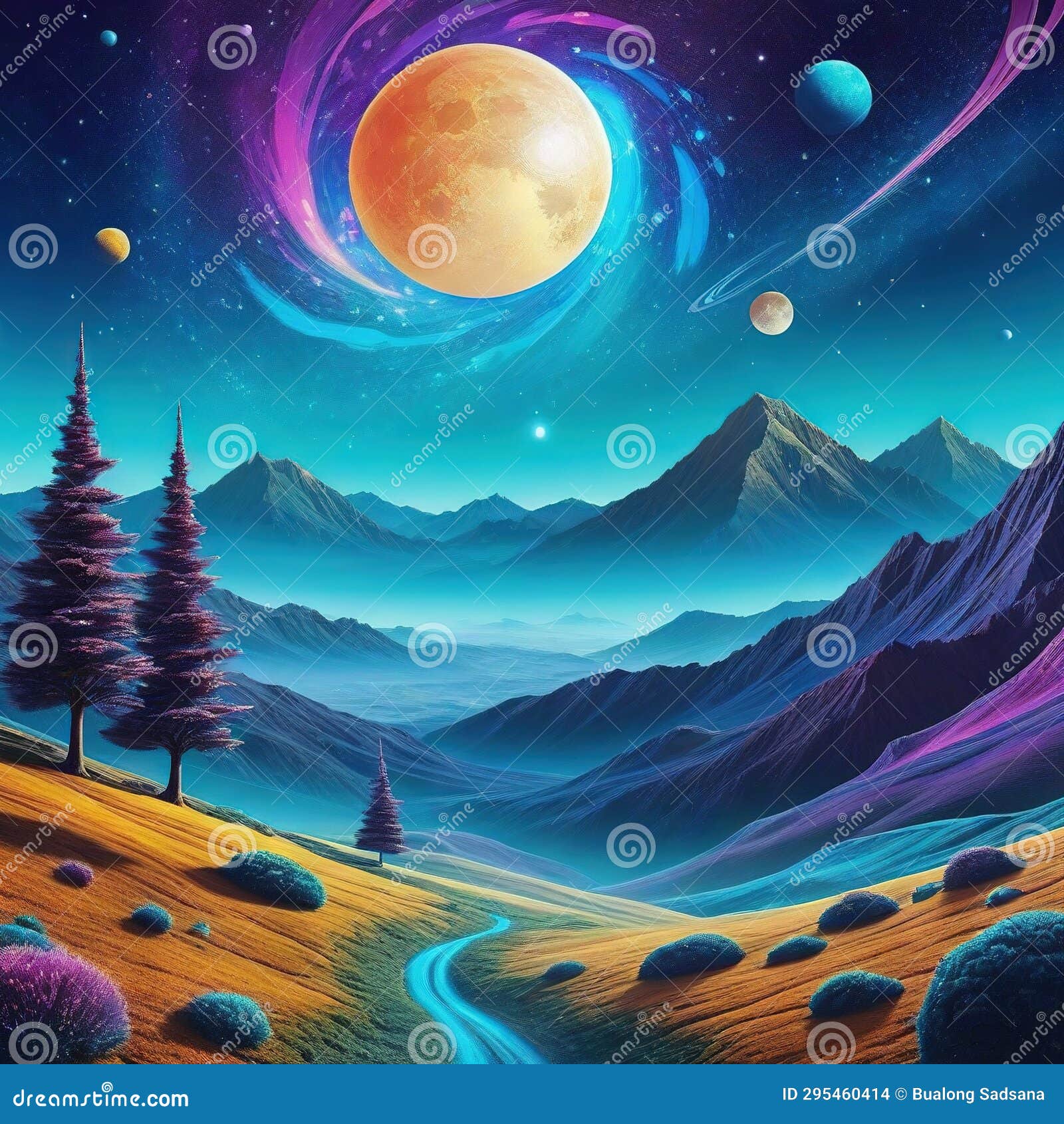 Psychedelic Space Banner Nostalgic Horizontal the Future Landscape with ...