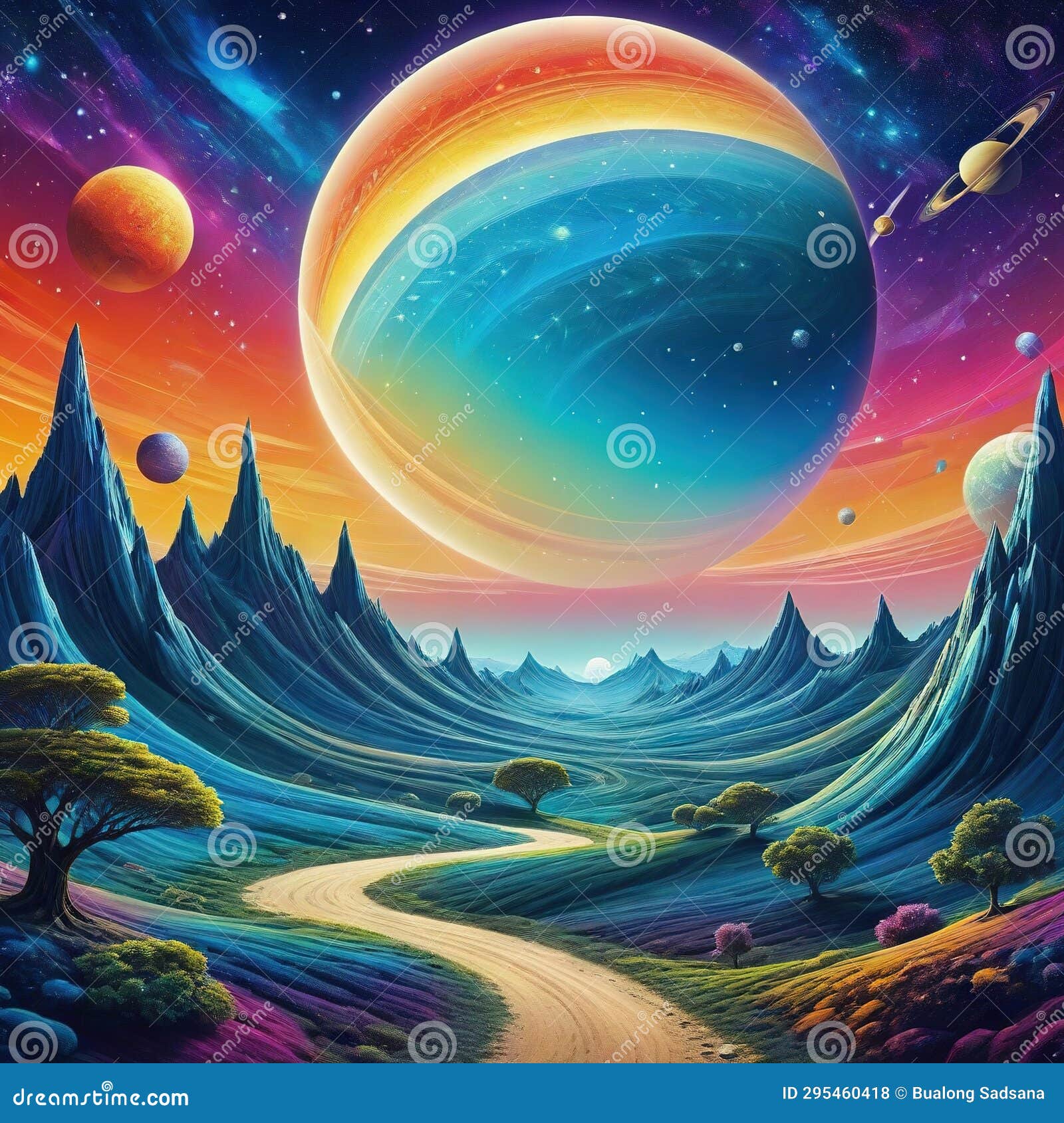 Psychedelic Space Banner Nostalgic Horizontal the Future Landscape with ...