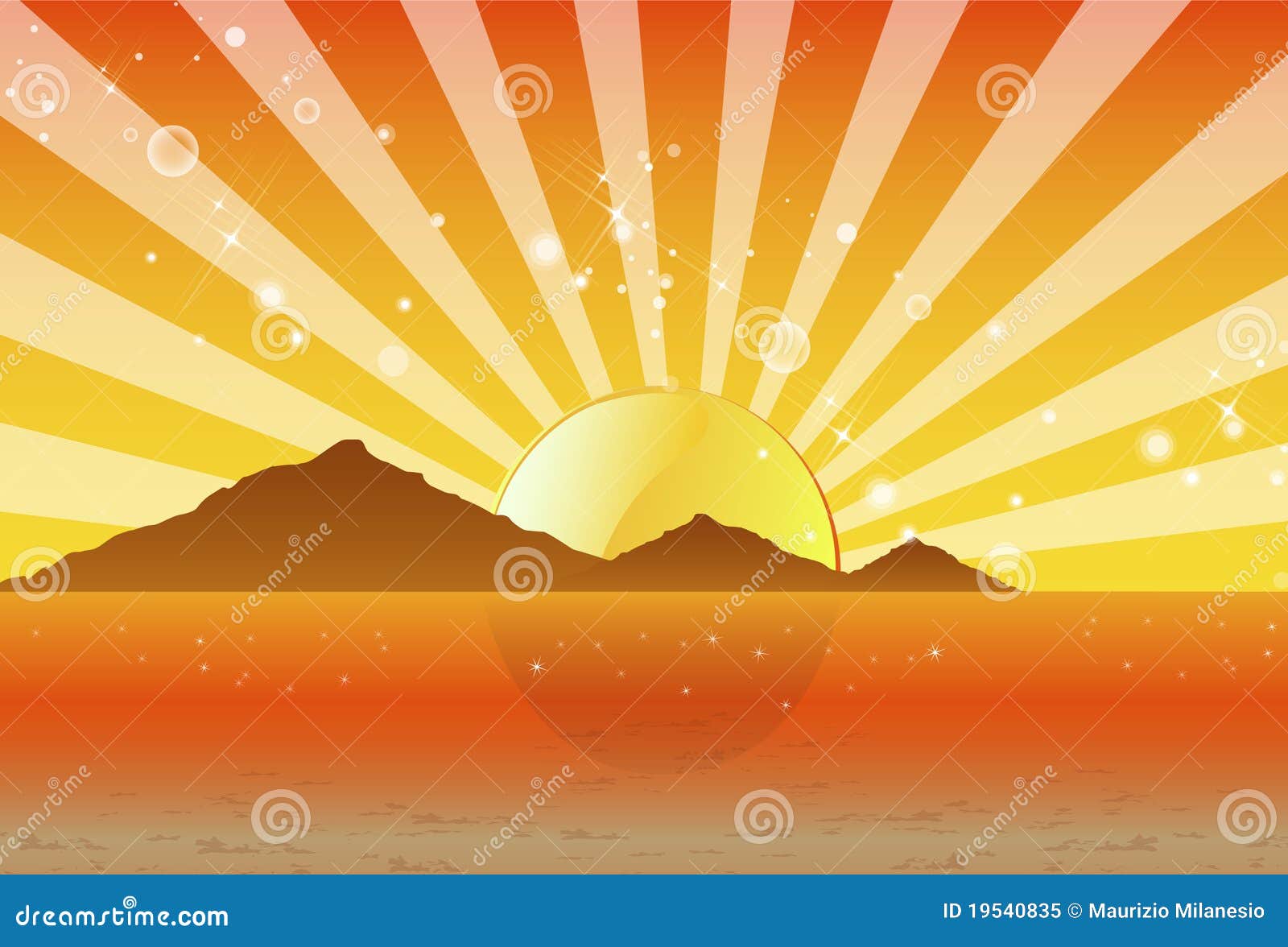 Psychedelic Sunset with the Mountains and Beach Stock Illustration ...