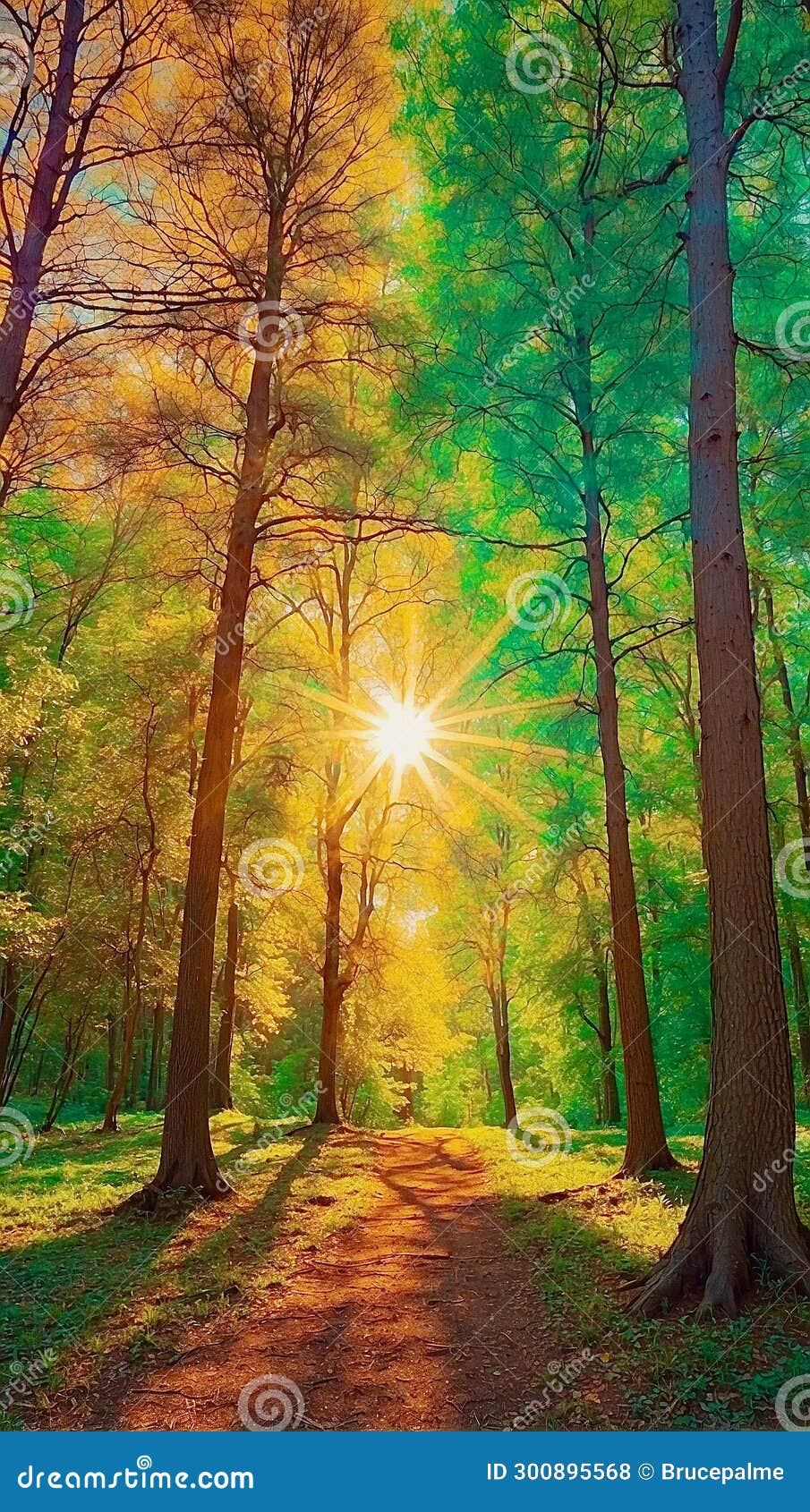 Psychedelic Sunshine in the Forest Featuring the Colors Green and Brown ...