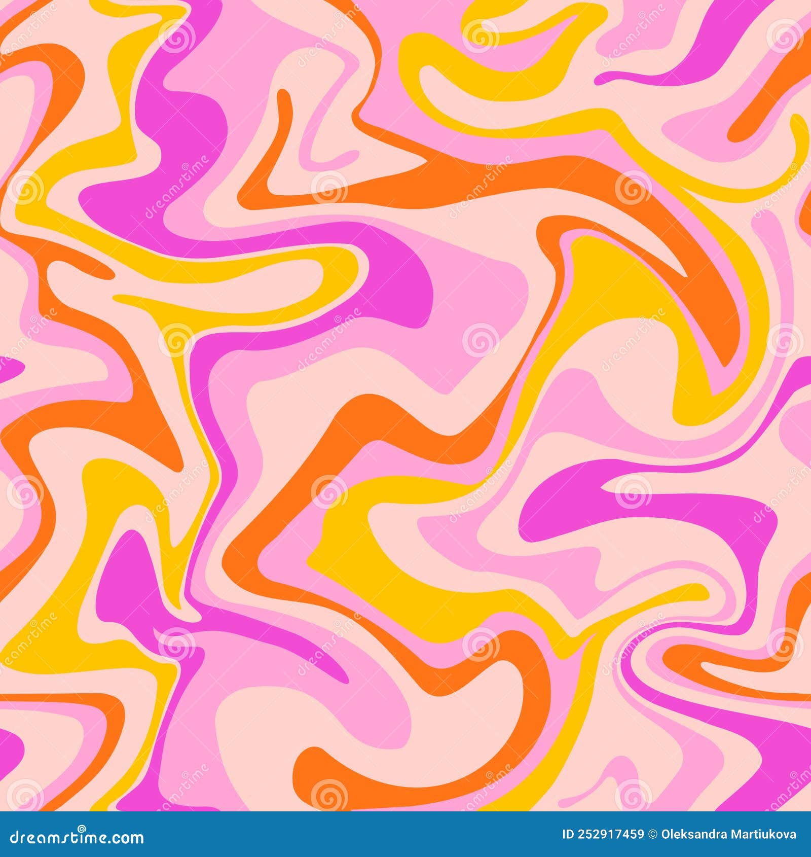 Psychedelic Swirl Seamless Pattern. 60s, 70s Style Liquid Groovy ...