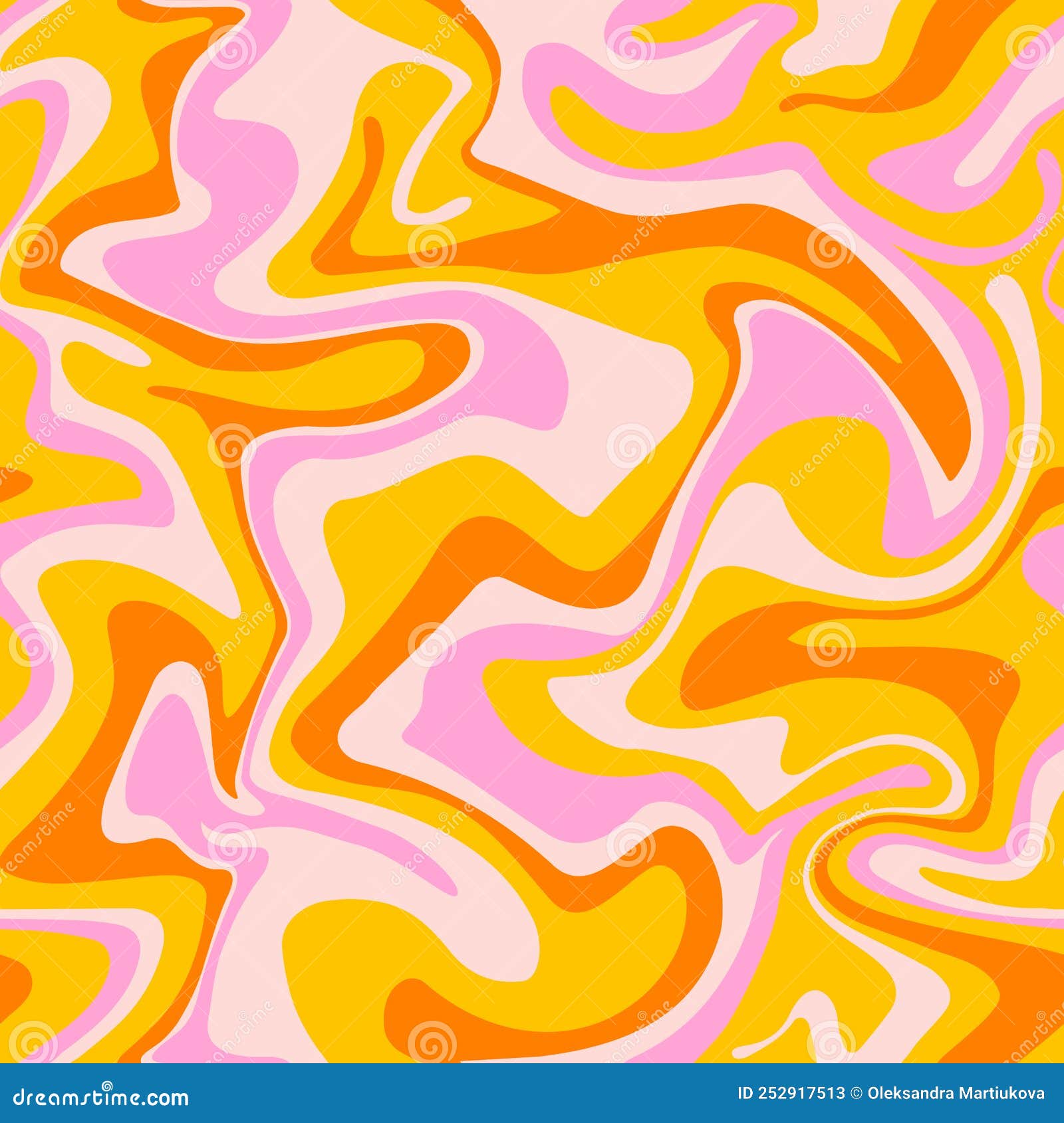 Psychedelic Swirl Seamless Pattern. 60s, 70s Style Liquid Groovy ...