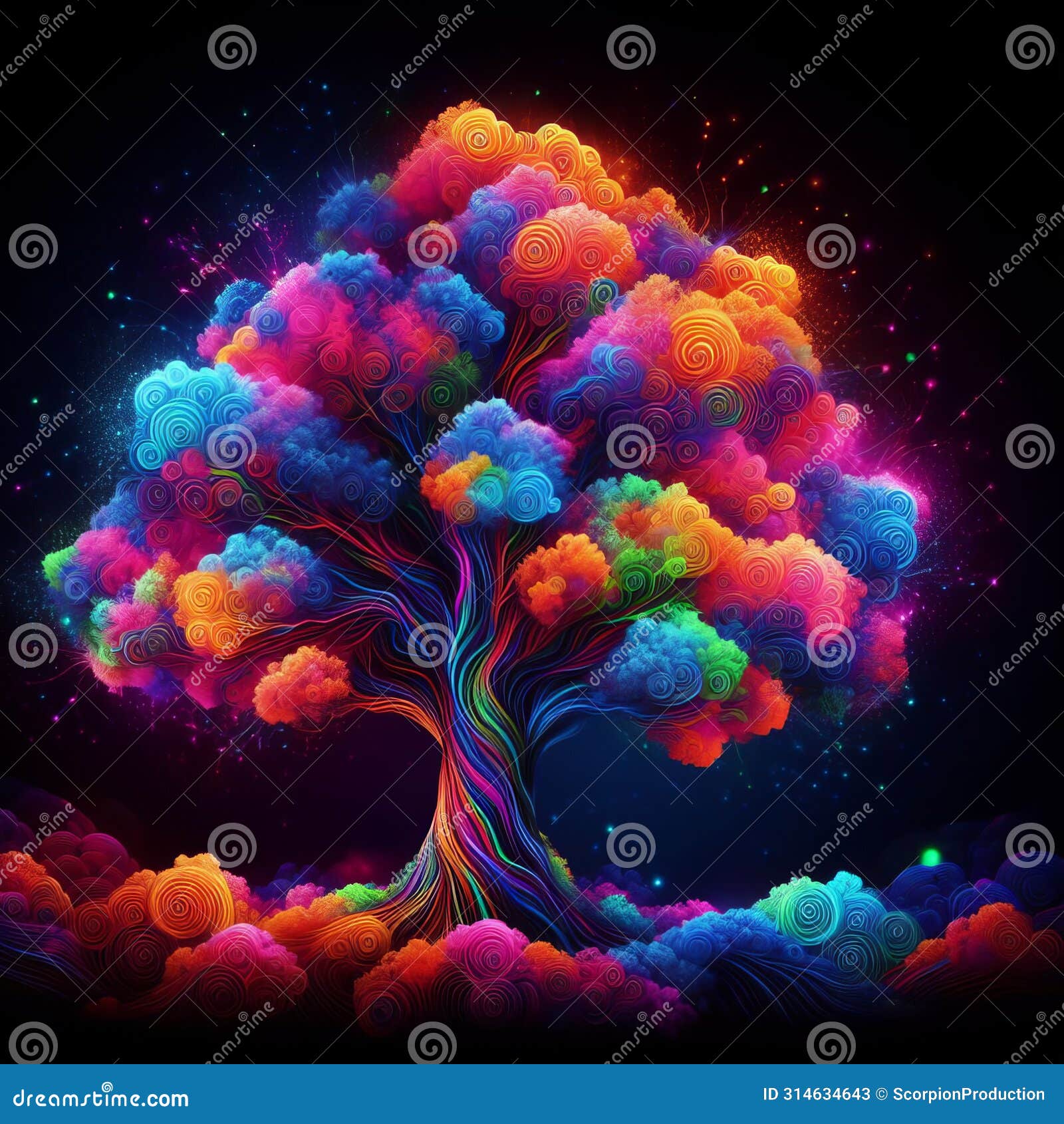 Psychedelic Tree of Vibrant Hues Stock Image - Image of landscape ...
