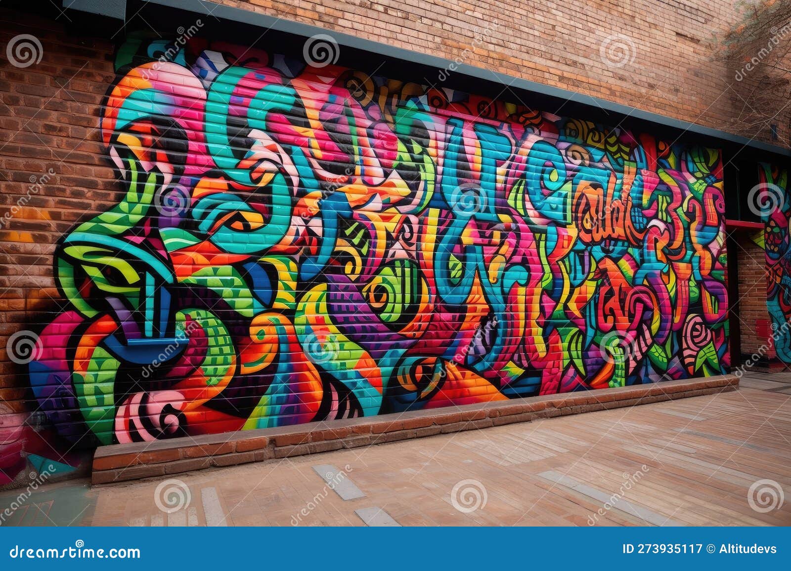 Psychedelic Typography and Lettering Against Brick Wall Stock ...