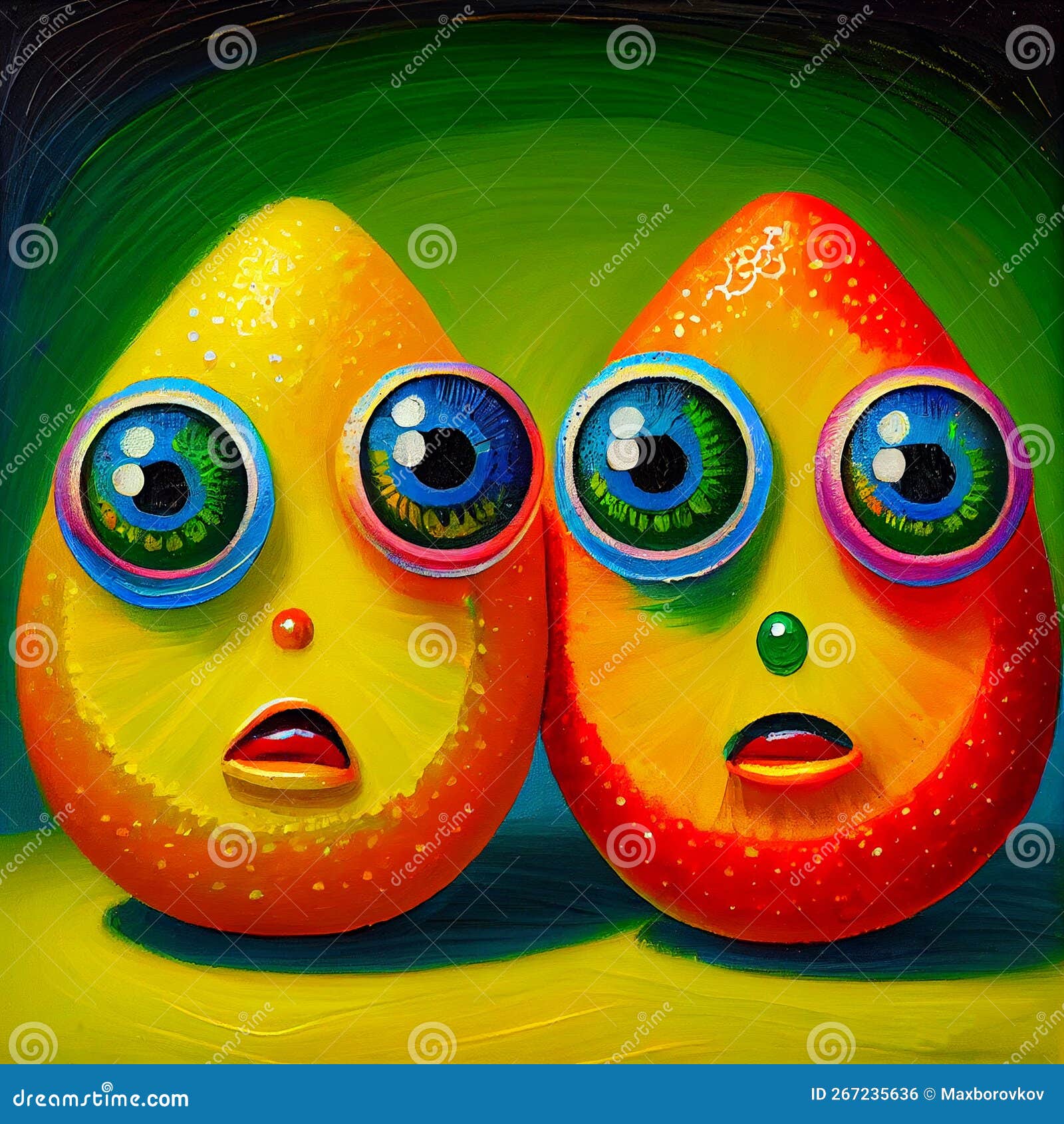 Psychedelic Vivid Lemons with Eyes. AI Generative Stock Illustration ...