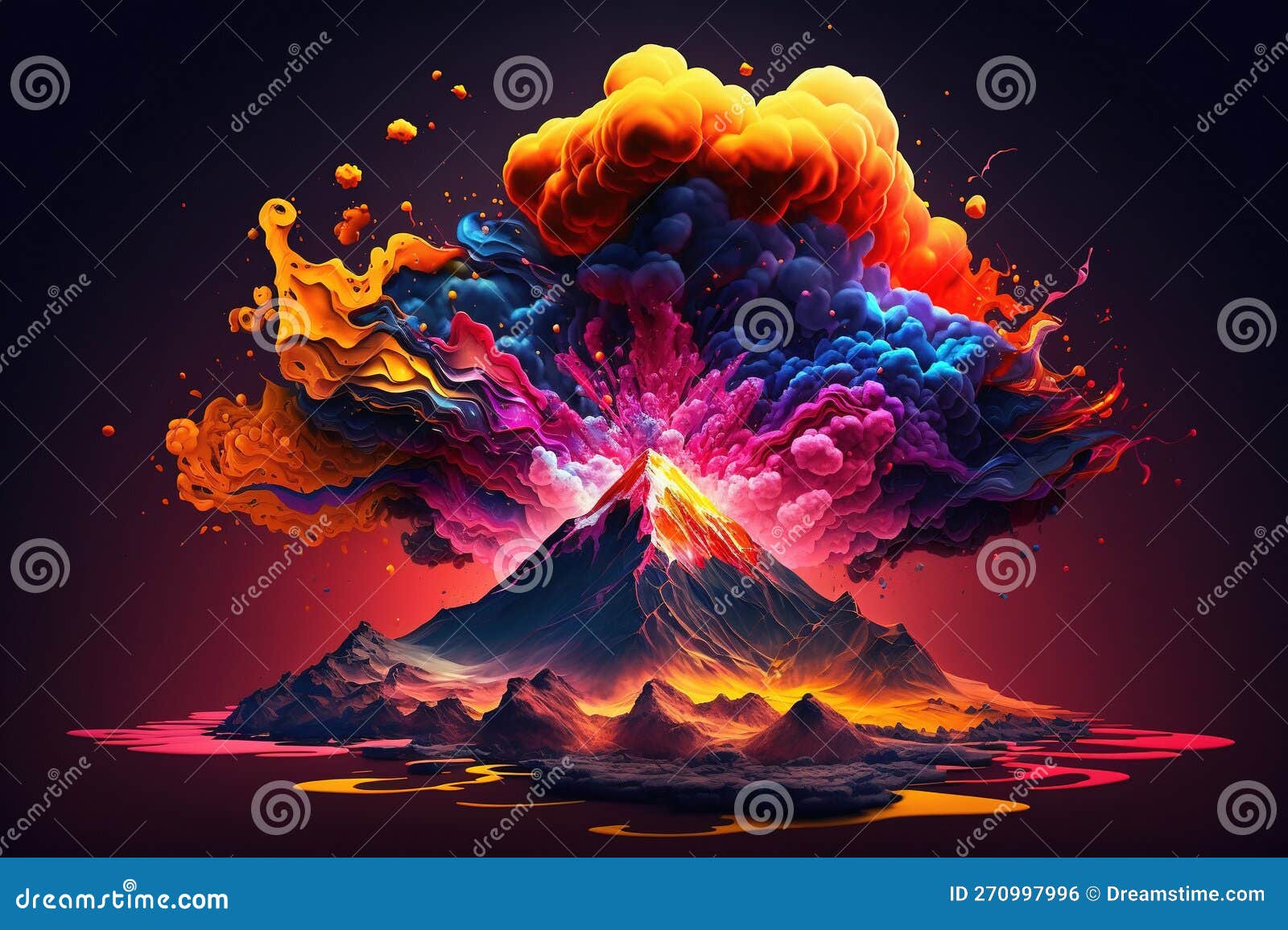 Psychedelic Volcano Erupting Color Smoke Stock Illustration ...