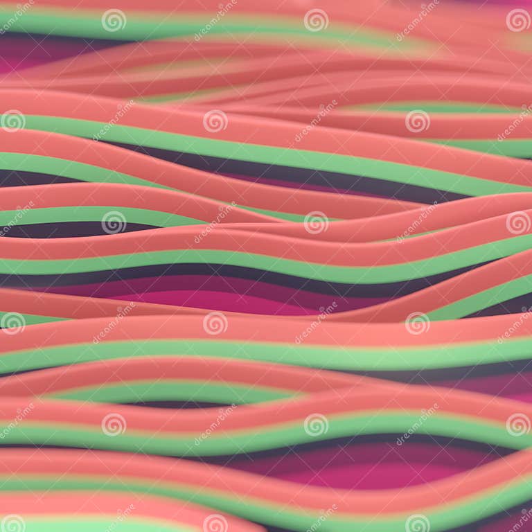 Psychedelic Wave Background, Horizontal Waves with Trendy Gradient. 3d ...