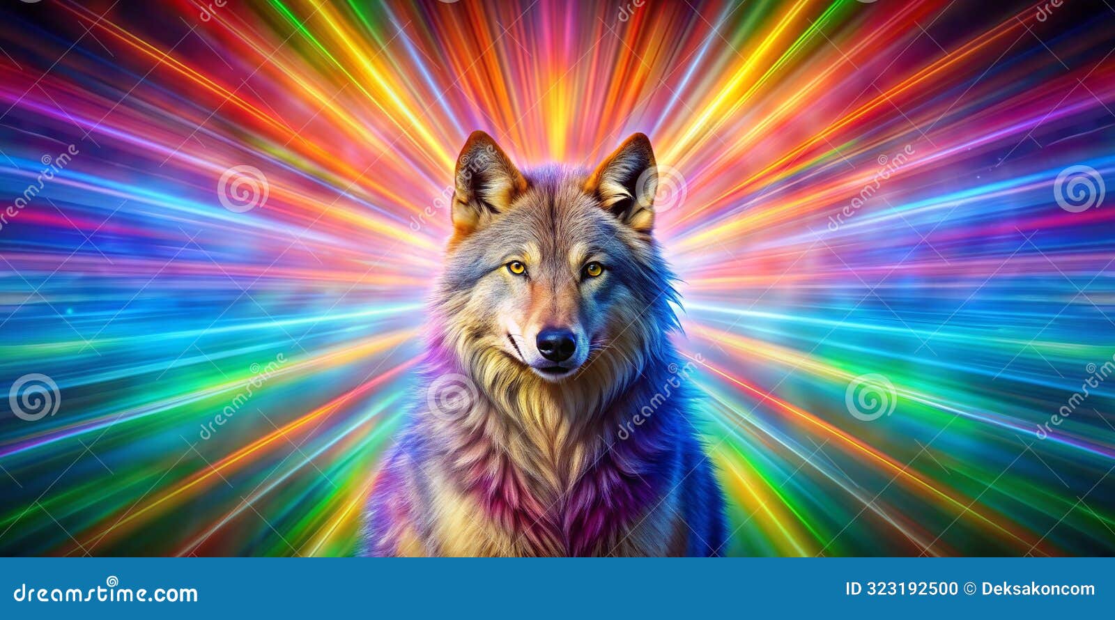Psychedelic Wolf Ray Burst of Light Colourful Abstract Background AI Generative Stock ...