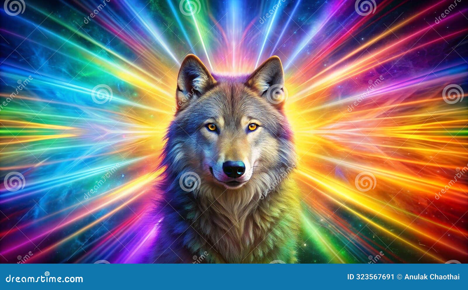 Psychedelic Wolf Ray Burst of Light Colourful Abstract Background ...