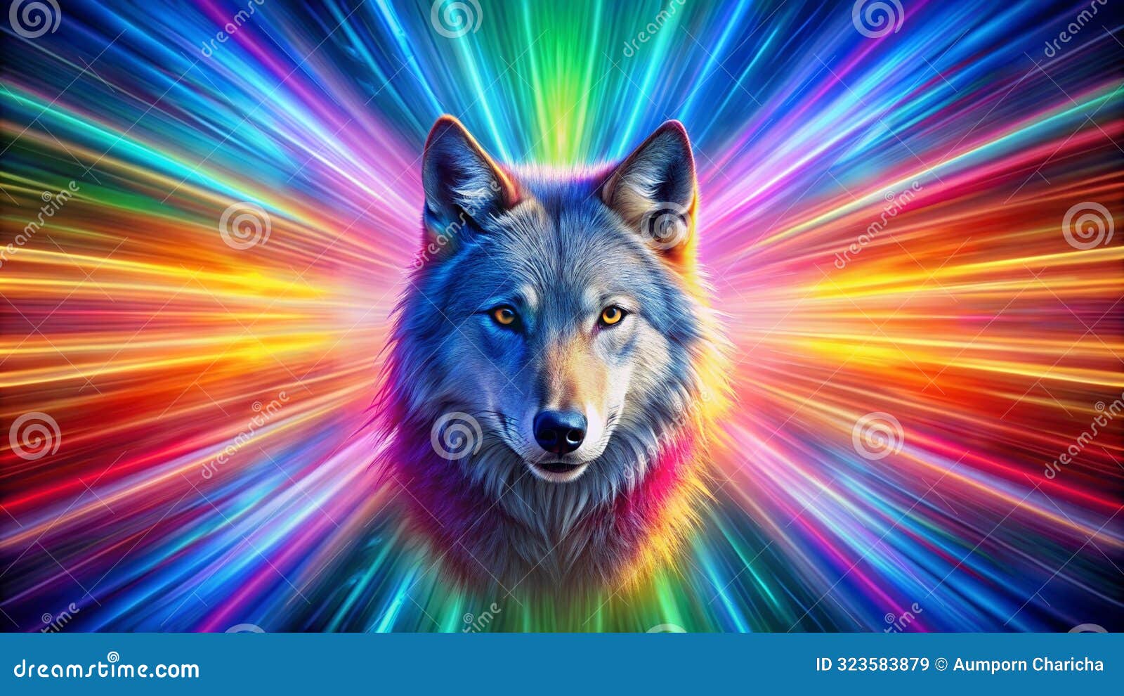 Psychedelic Wolf Ray Burst of Light Colourful Abstract Background ...