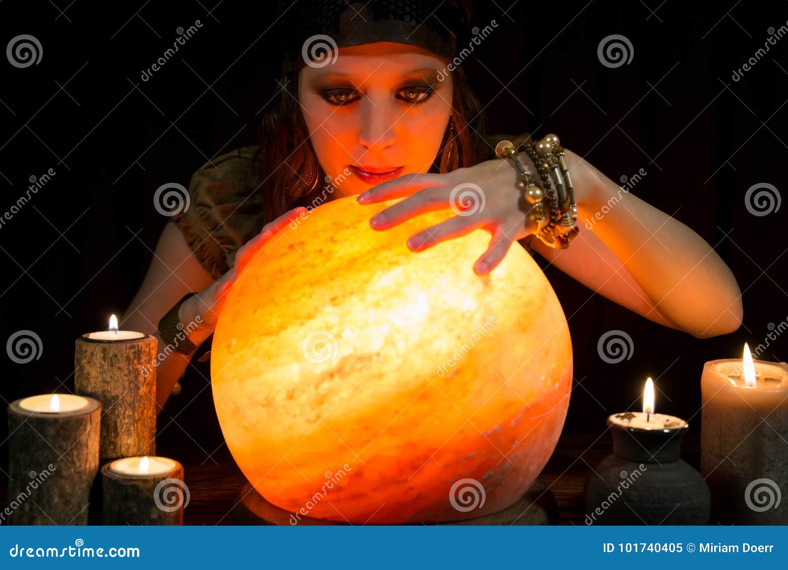 Psychic with a Shining Crystal Ball Stock Image - Image of diviner ...
