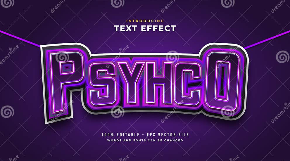 Psycho Text in Purple E-sport Style with Curved Effect. Editable Text ...