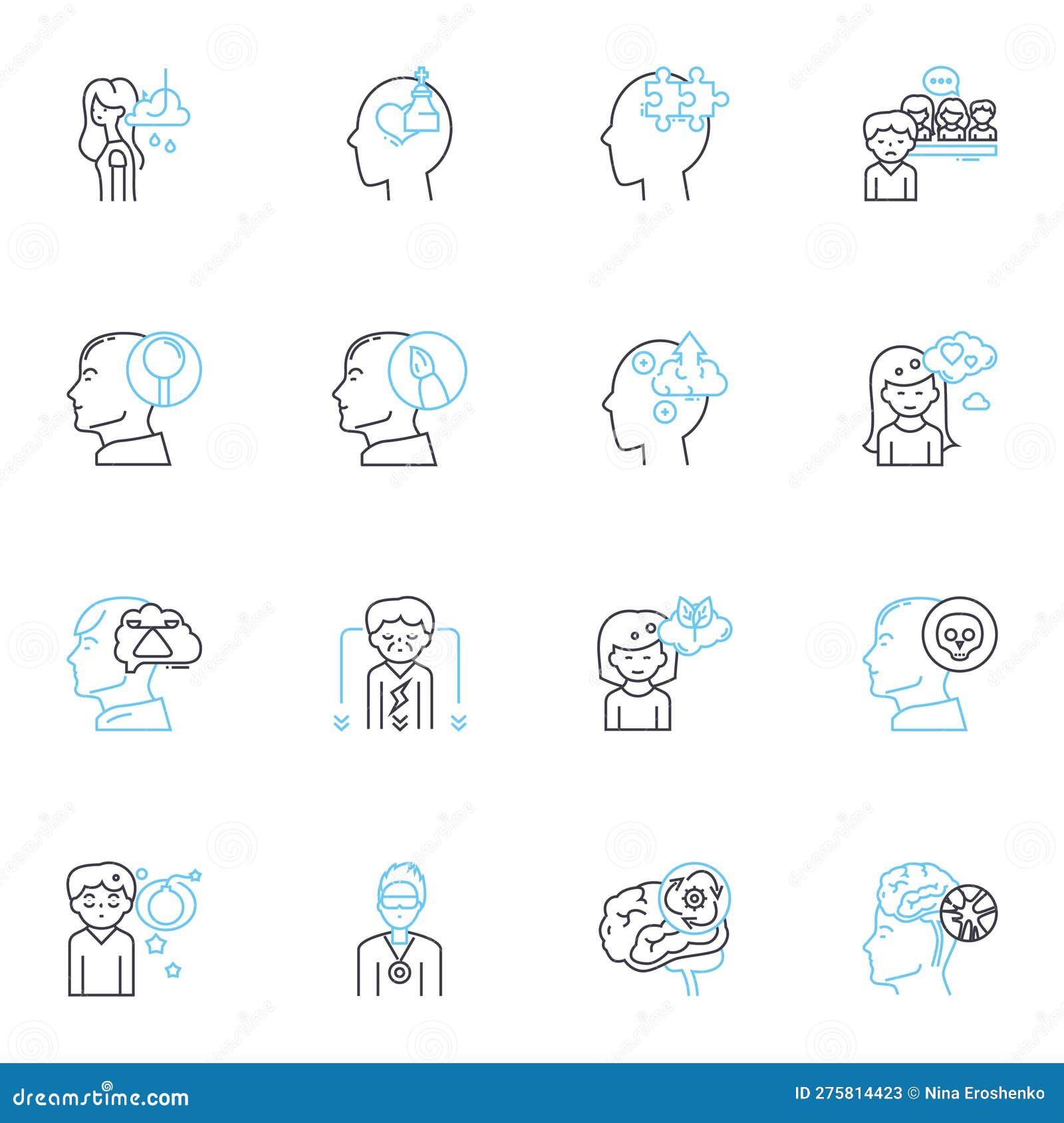 Psychological Thought Linear Icons Set. Cognition, Perception, Emotions ...