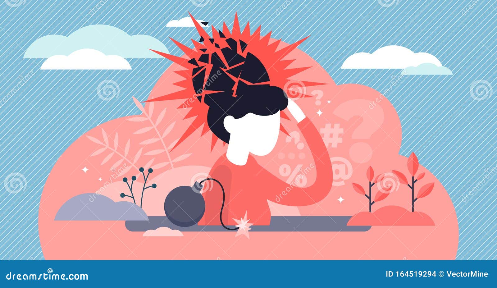 Psychological Trauma Concept, Flat Tiny Cartoon Vector | CartoonDealer ...