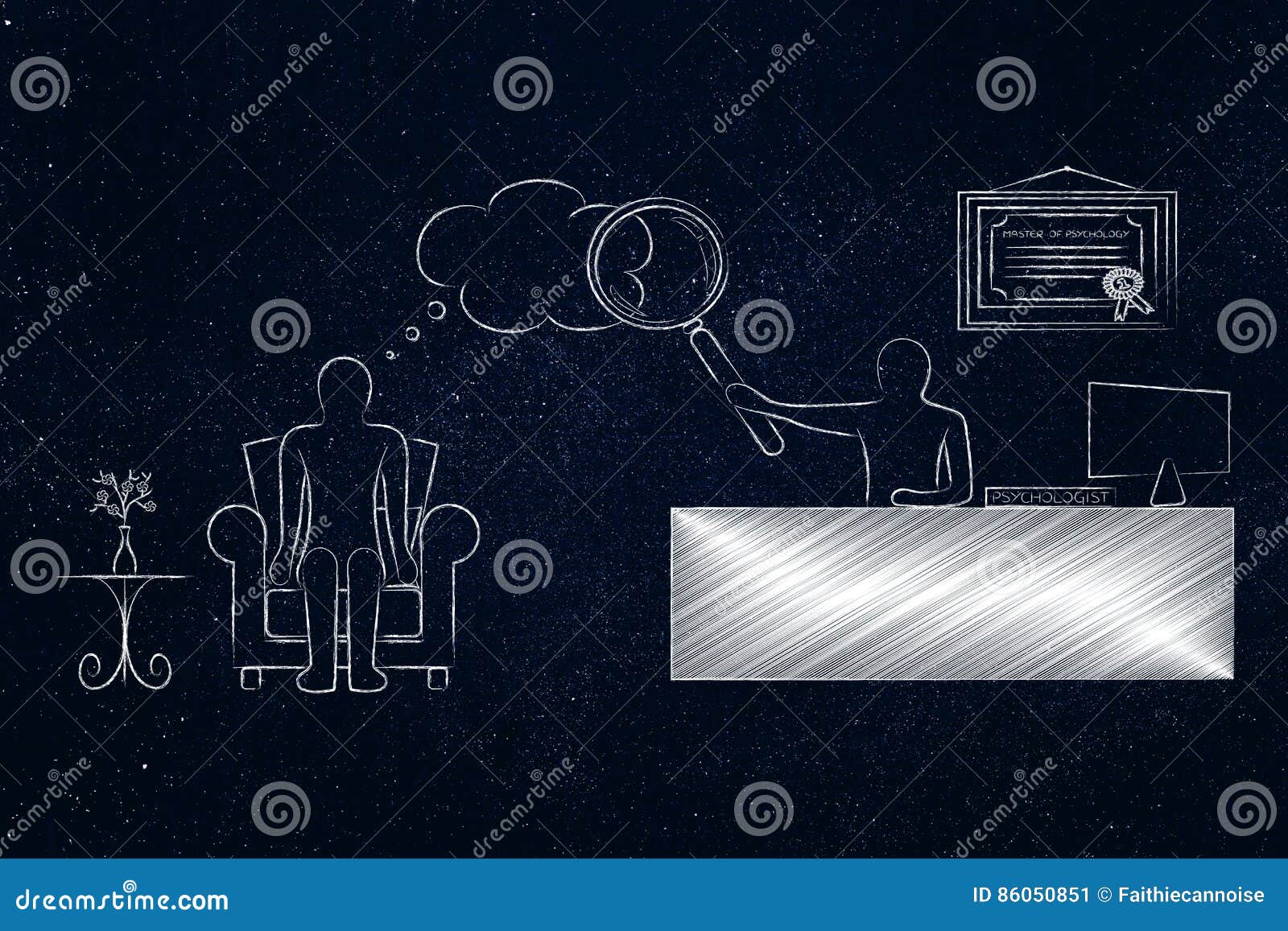 Psychologist Analyzing Patient`s Thoughts with Magnifying Glass Stock ...
