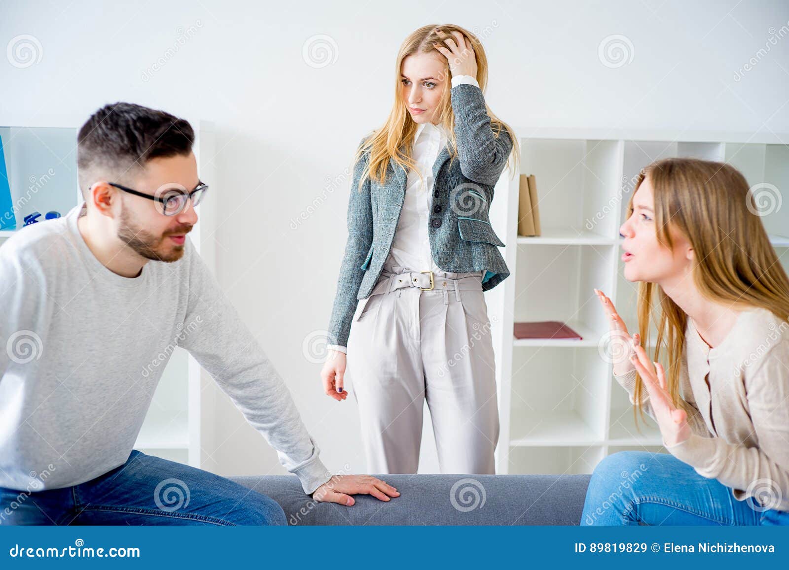 Psychologist Caught in a Family Fight Stock Image - Image of listening ...
