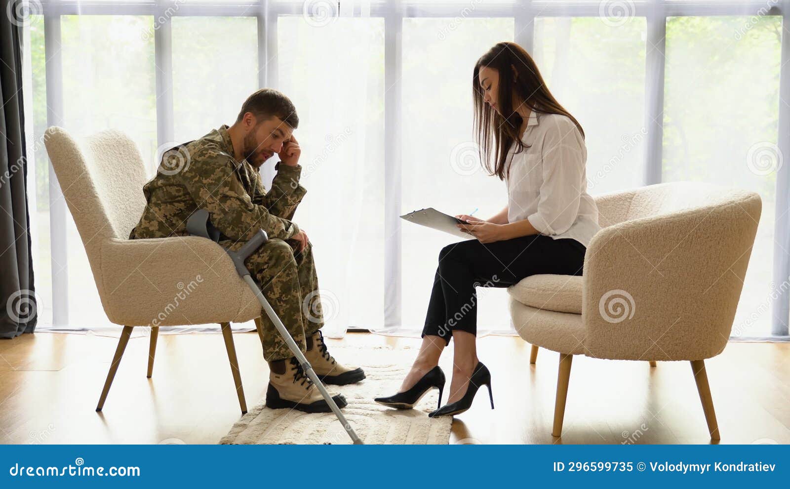 Psychologist Making Notes, Communicating with Military Man during ...