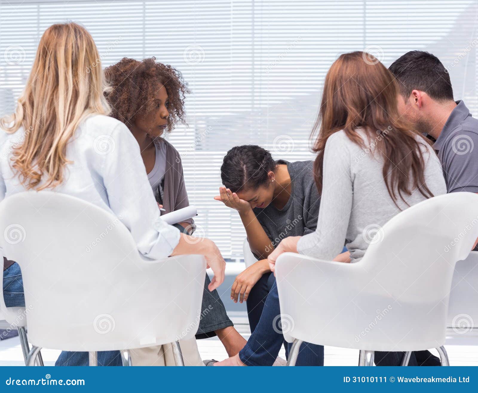 Psychologist Taking Notes while Woman Crying Stock Image - Image of ...