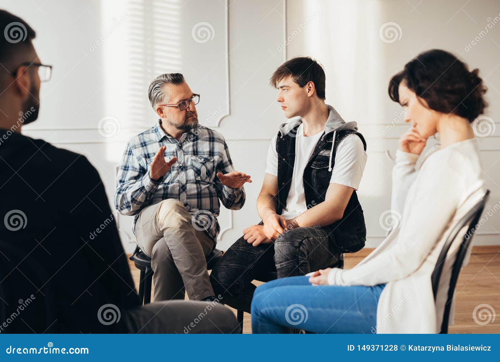 Psychologist Talking about Twelve-step Program To Addicted Man during ...