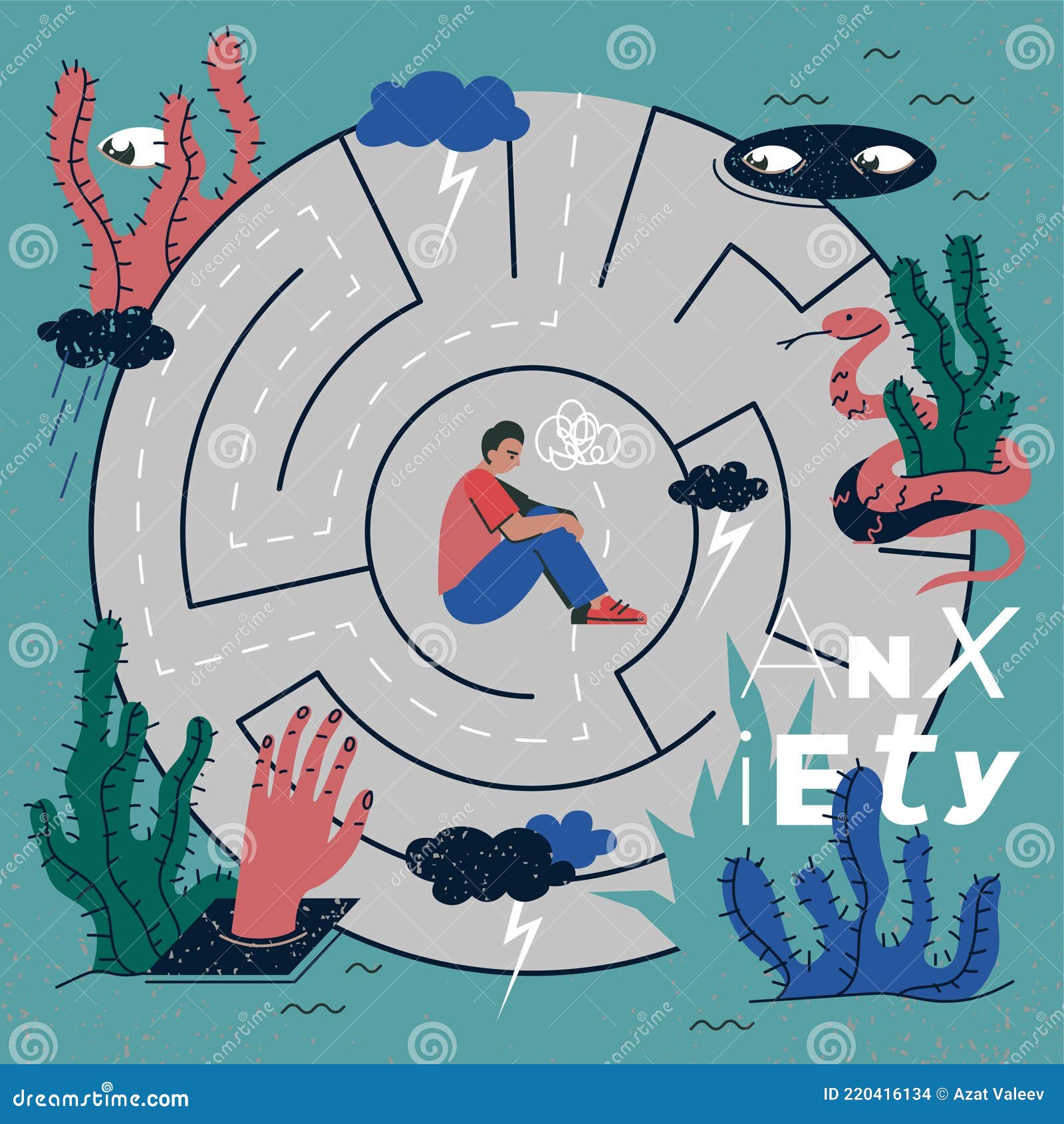 Psychology Anxiety and Loneliness. Visualization Psychedelic Human ...